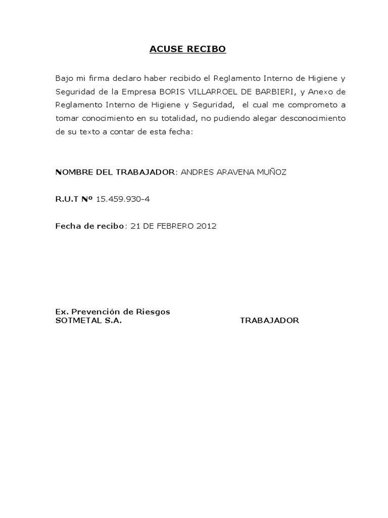 Acuse Recibo Regl. Interno | PDF