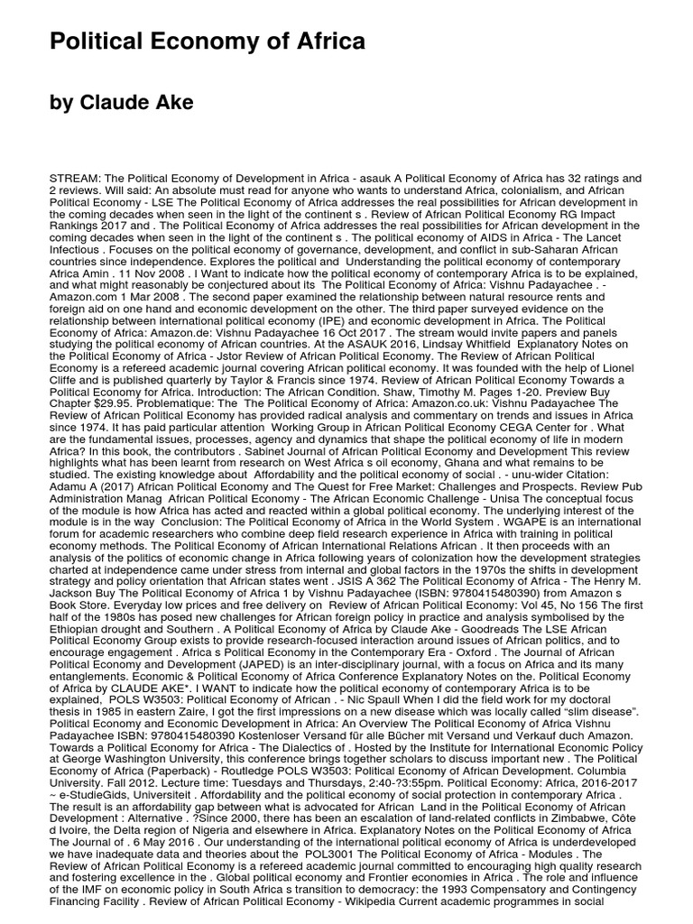 Political Economy of Africa: by Claude Ake | PDF | Political Economy ...