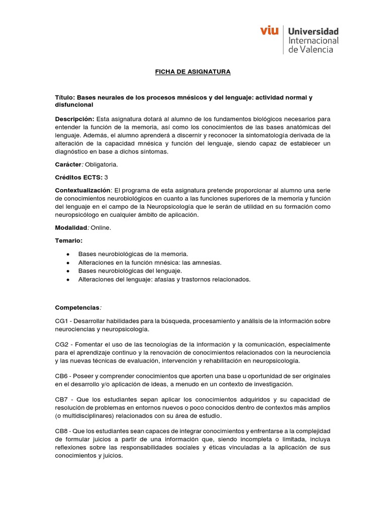 Bases Neurales | PDF | Neuropsicología | Memoria