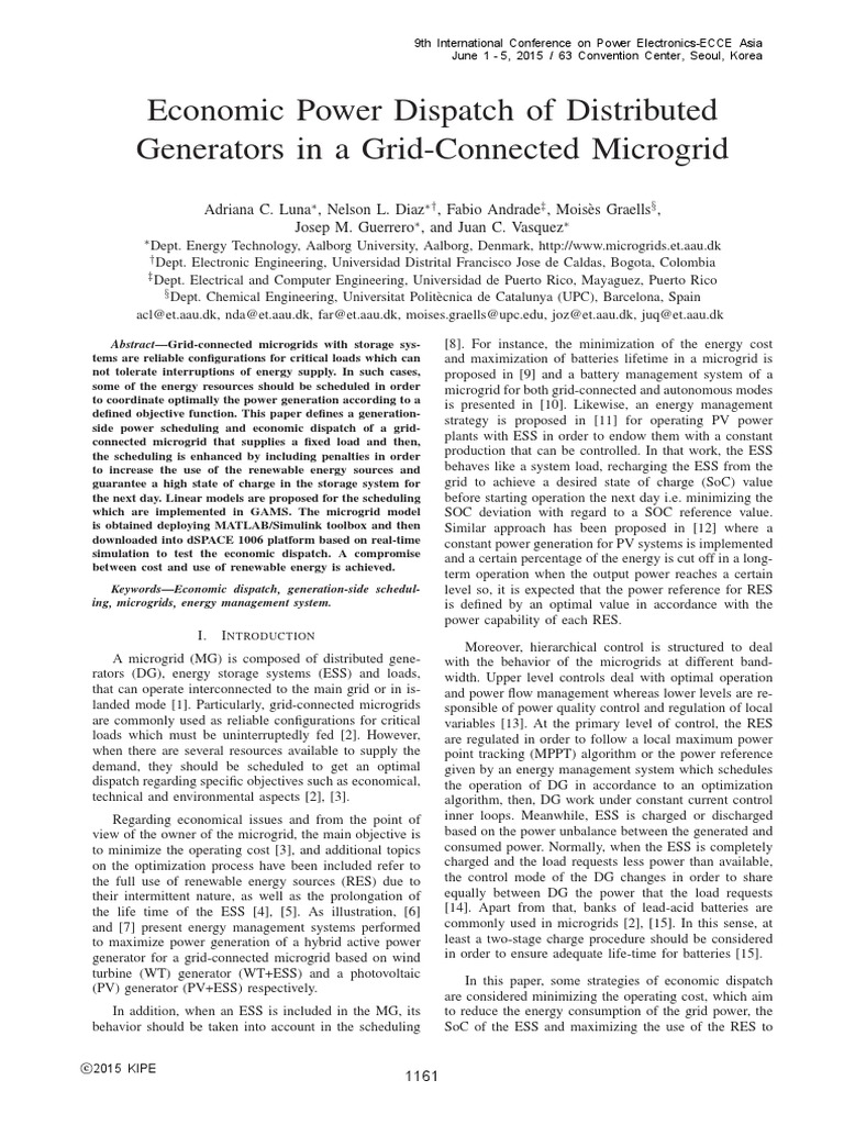 Economic Power Dispatch of Distributed Generators in a Grid-Connected Microgrid | PDF ...