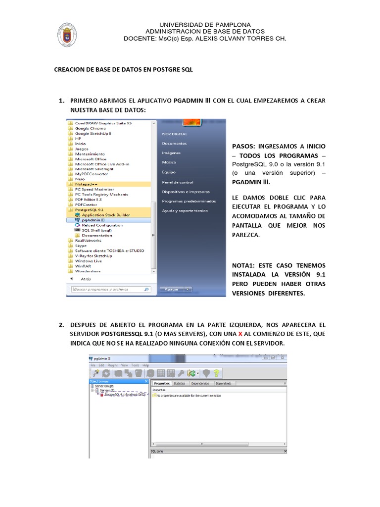 Crear Base de Datos en PostgreSQL 9.1 | PDF | Postgre Sql | SQL
