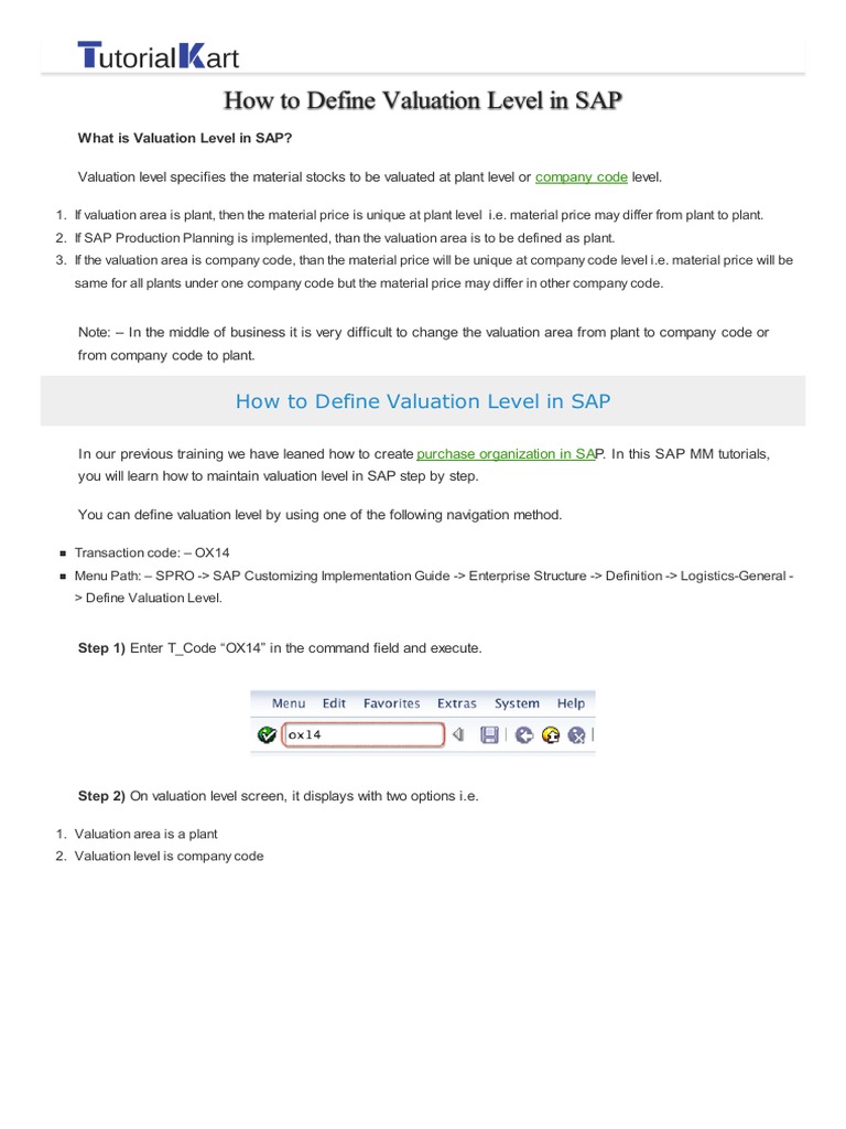 Defining Valuation Area in SAP MM | PDF | Valuation (Finance) | Sap Se