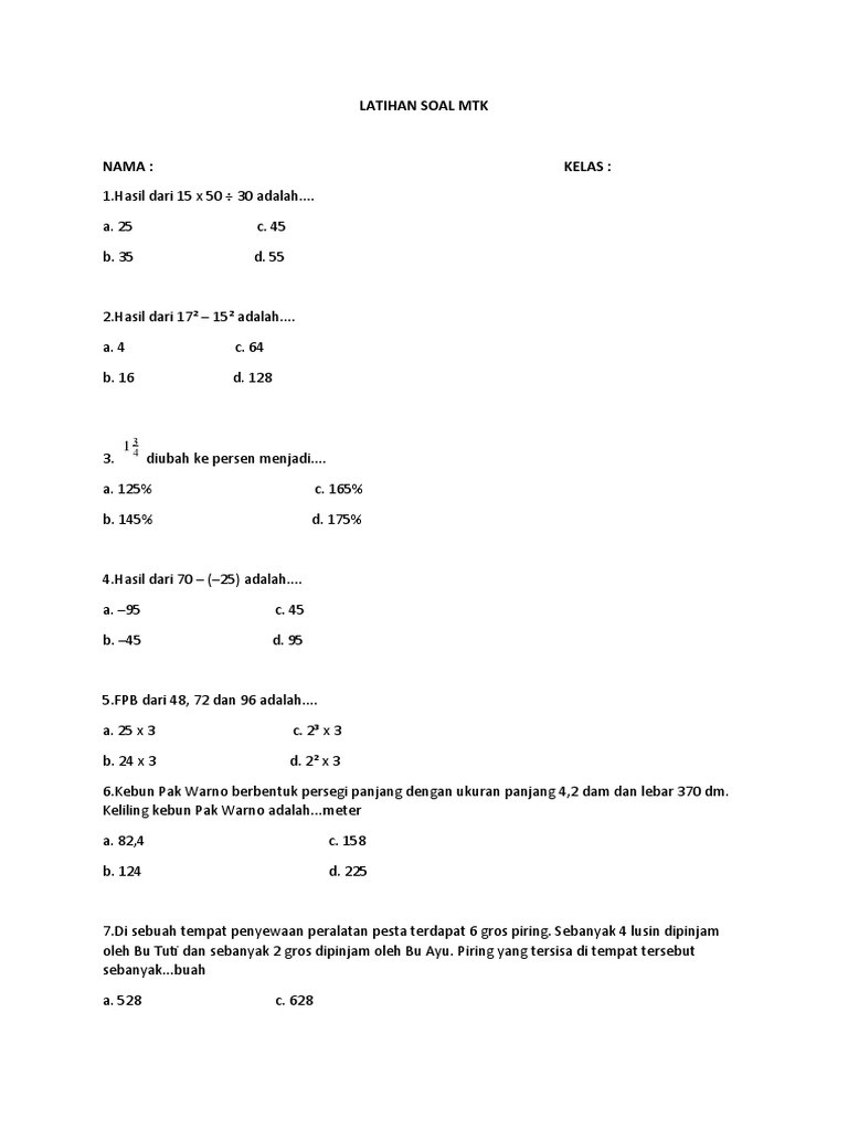 Latihan Soal MTK 3 | PDF