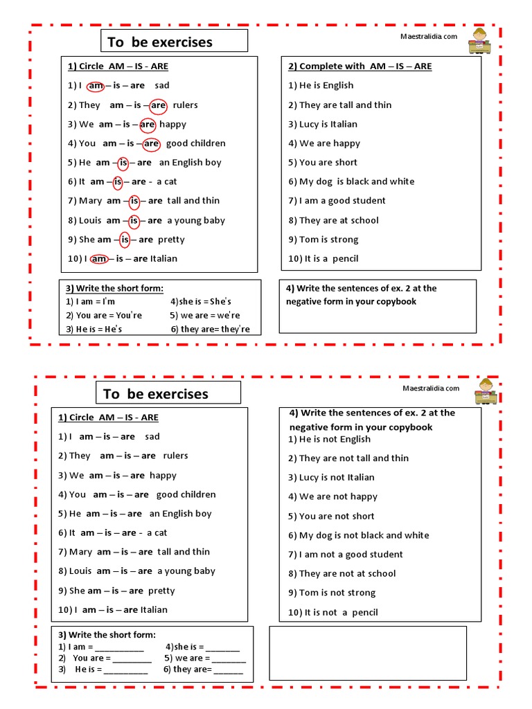 Verb To Be Exercises | PDF