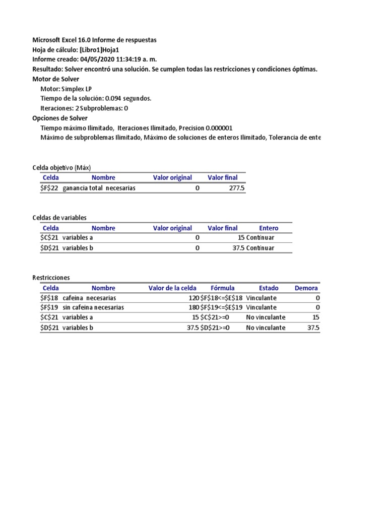 Programacion Lineal Solver | PDF | Microsoft Excel | Programación lineal Programacion Lineal Solver | PDF | Microsoft Excel | Programación lineal