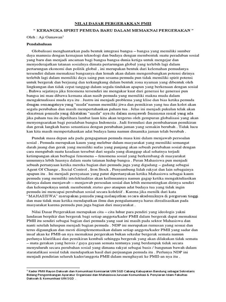 NILAI DASAR PERGERAKKAN PMII Oleh Aji Gunawan | PDF