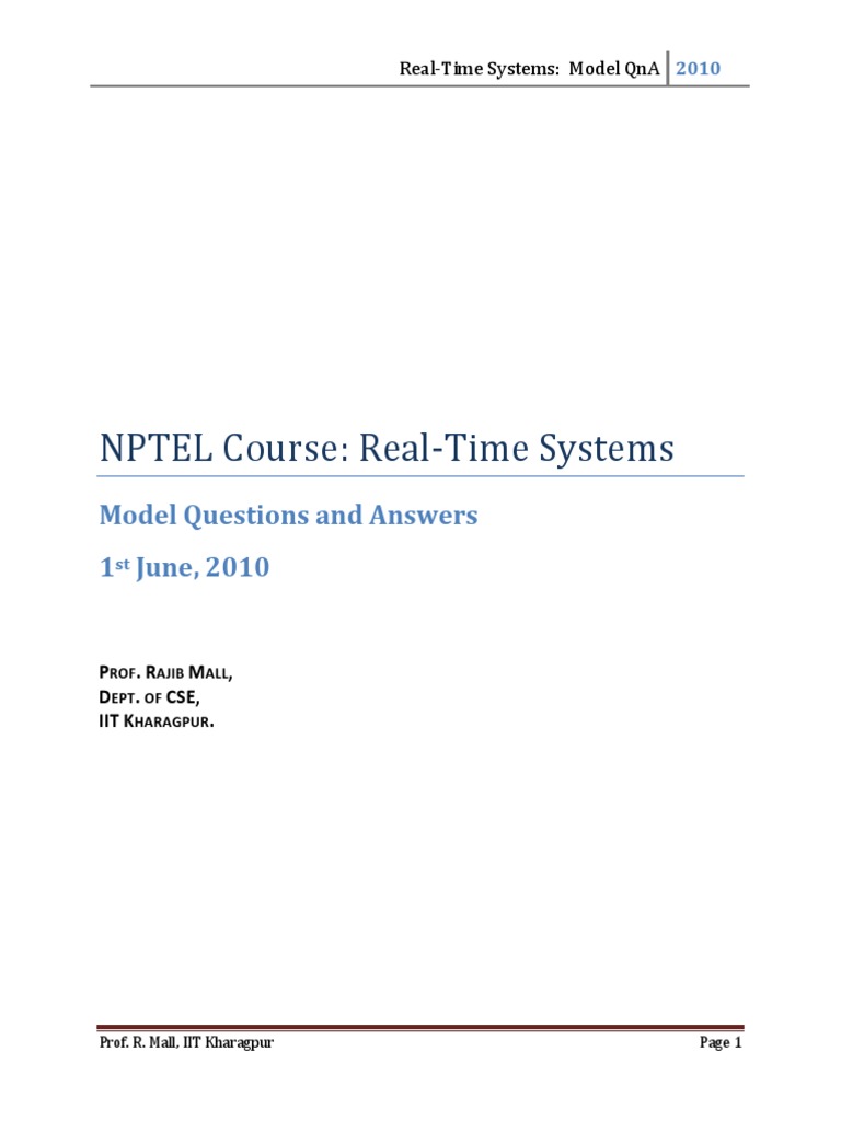 NPTEL Course: Real Time Systems: Model Questions and Answers 1 June ...