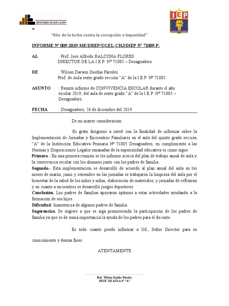 Informe de Convivencia Escolar | PDF