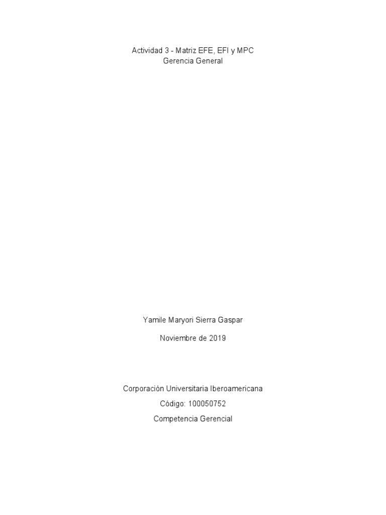 Actividad 3 - Matriz EFE, EFI y MPC | PDF | Análisis FODA | Pequeñas y ...