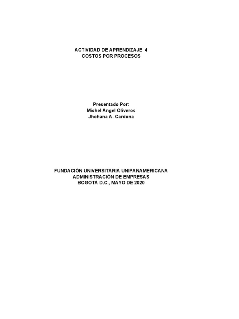 AA4 Costos Por Procesos | PDF | Pensamiento sistémico | Estadísticas oficiales