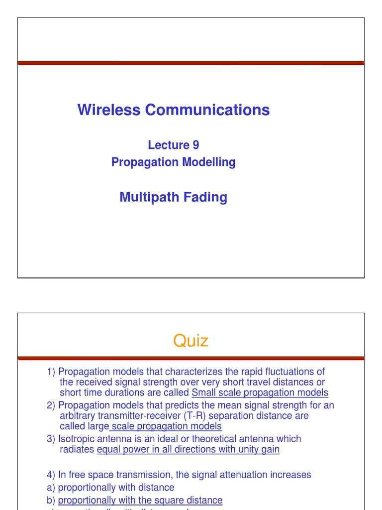 Wireless Communications: Multipath Fading | PDF | Radio Propagation | Doppler Effect