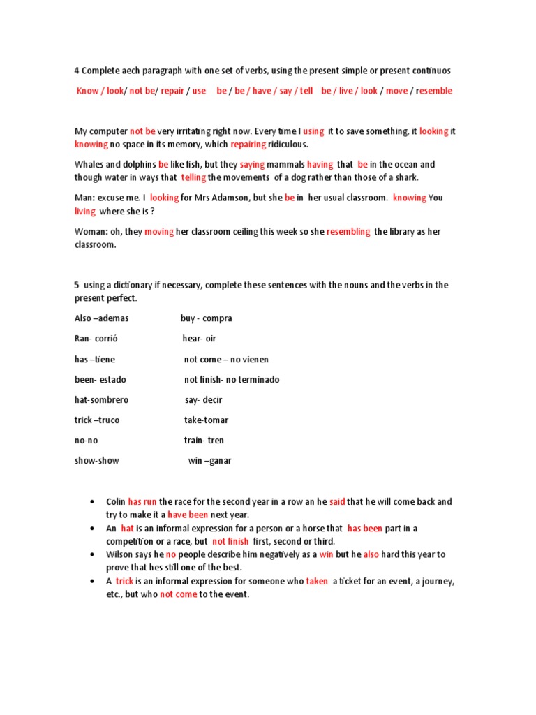 4 Complete Aech Paragraph With One Set of Verbs (Autoguardado) | PDF ...