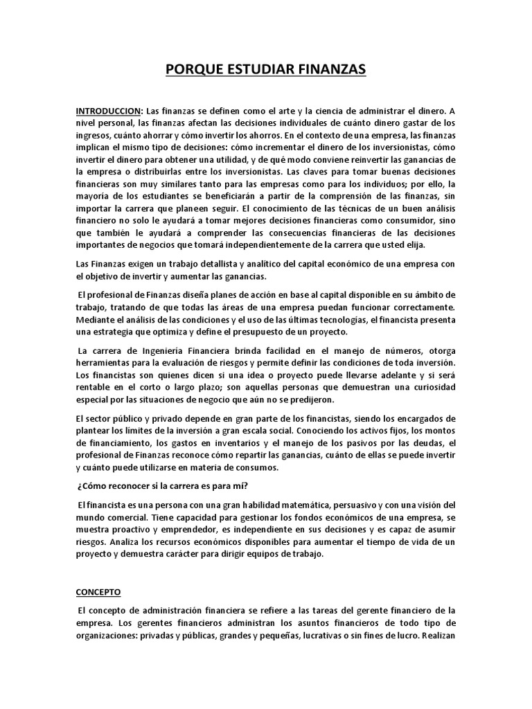 Porque Estudiar Finanzas PDF | PDF