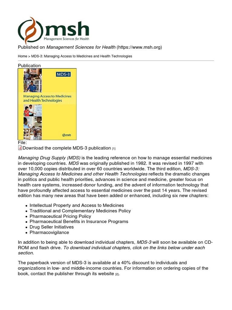 Management Sciences For Health - mds-3 Managing Access To Medicines and ...