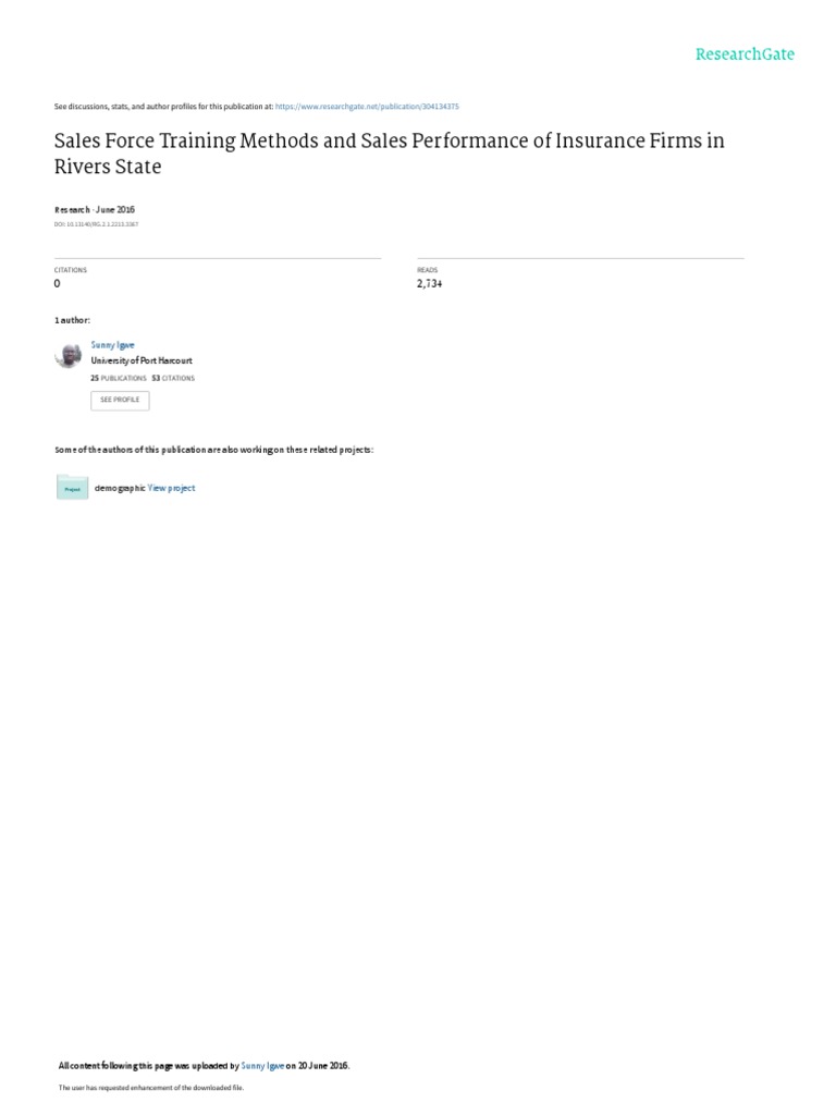 Sales Force Training Methods and Sales Performance of Insurance Firms ...