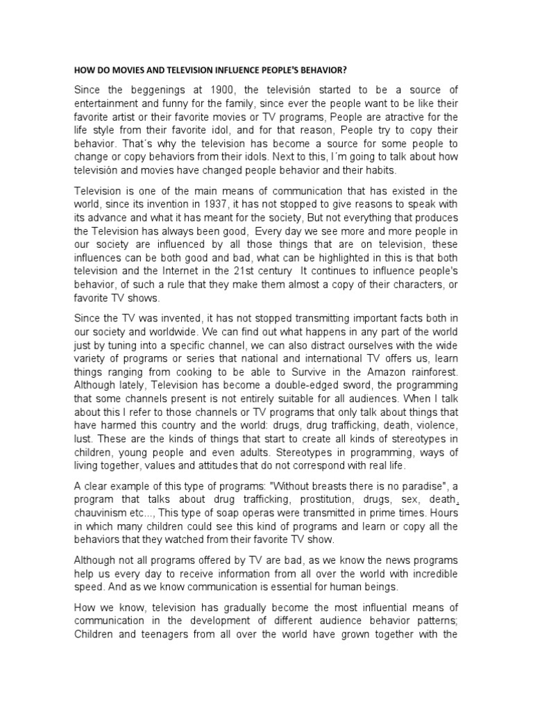 How Do Movies and Television Influence People'S Behavior? | PDF ...