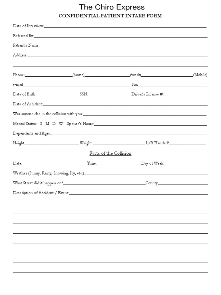 The Chiro Express Auto Accident Intake Form | PDF | Traffic Collision | Car