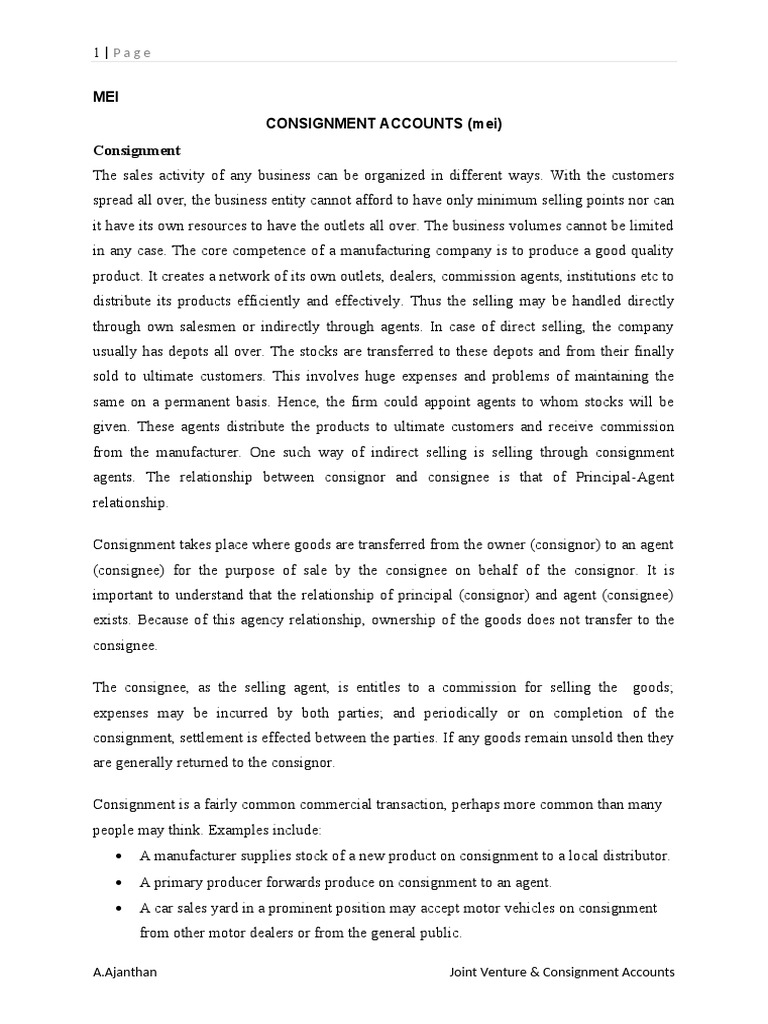 MEI Consignment Accounts (Mei) Consignment | PDF | Pro Forma | Debits ...