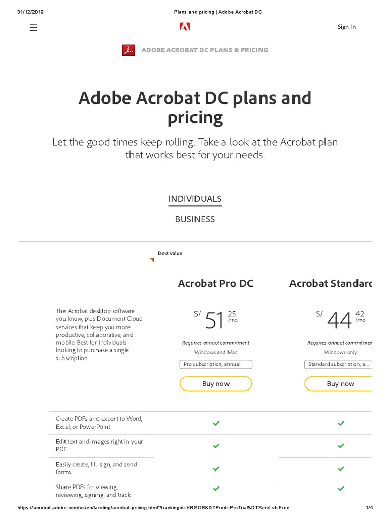 Plans and Pricing - Adobe Acrobat DC | PDF | Operating System Families ...