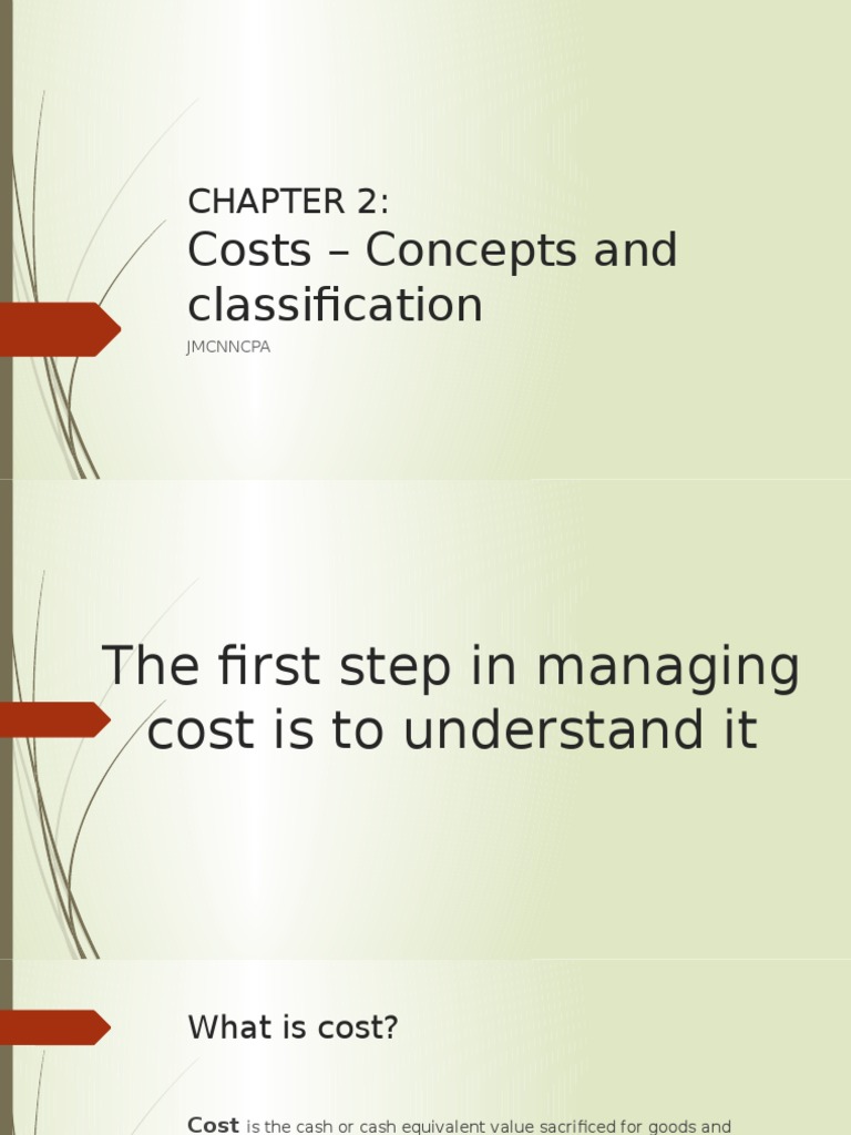 Costs - Concepts and Classification: Jmcnncpa | PDF | Expense | Cost