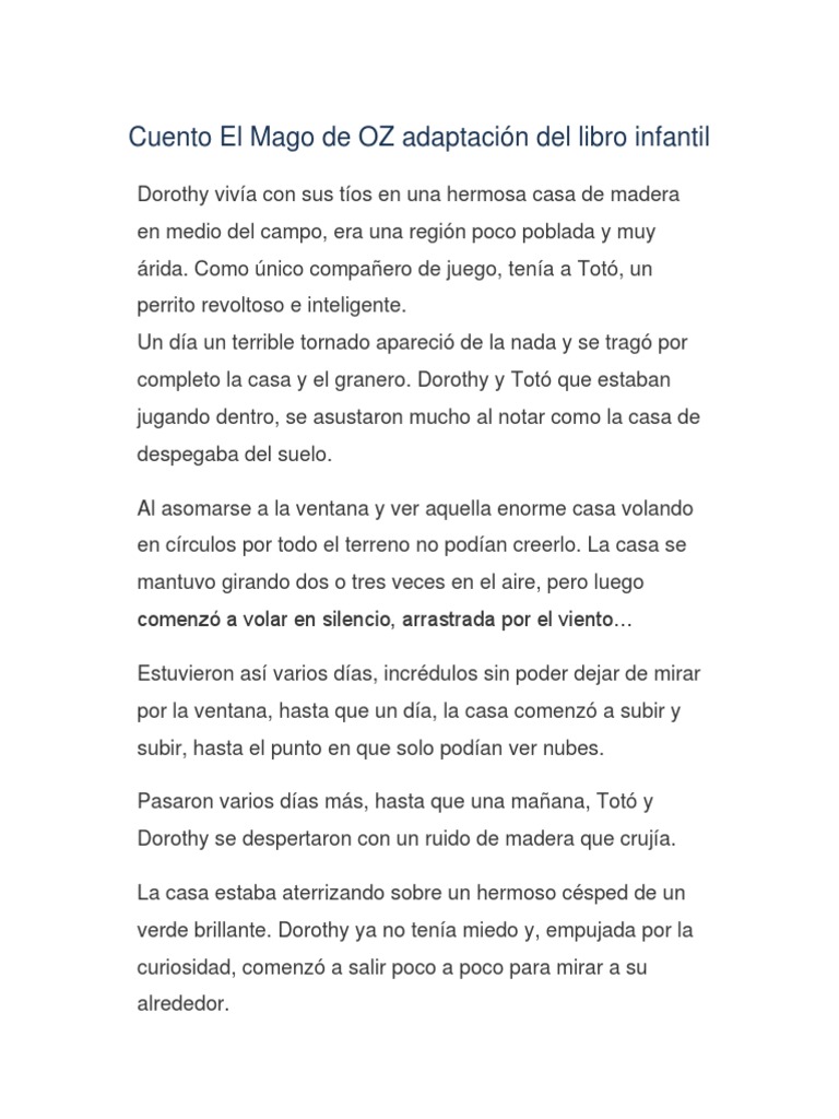 Cuento El Mago de OZ Adaptación Del Libro Infantil | PDF | Dorothy Gale