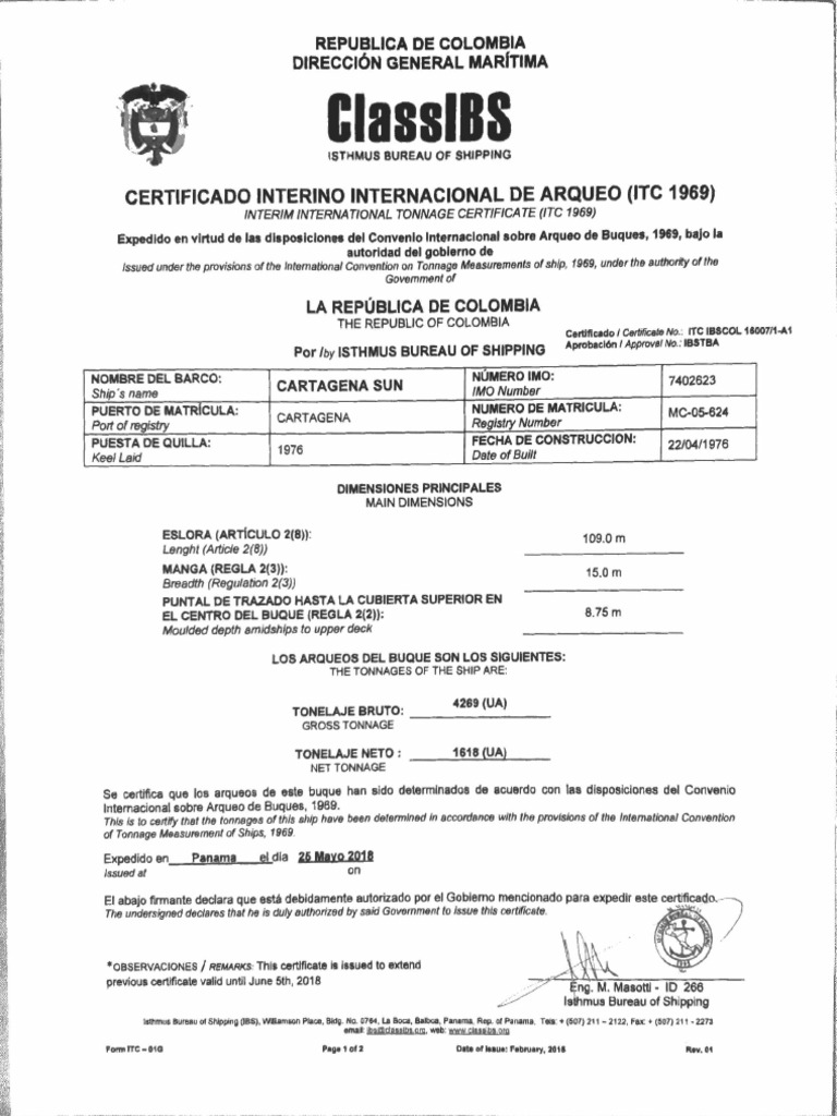 Certificado Interino Internacional de Arqueo | PDF