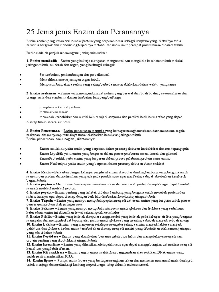 25 Jenis Jenis Enzim Dan Peranannya | PDF