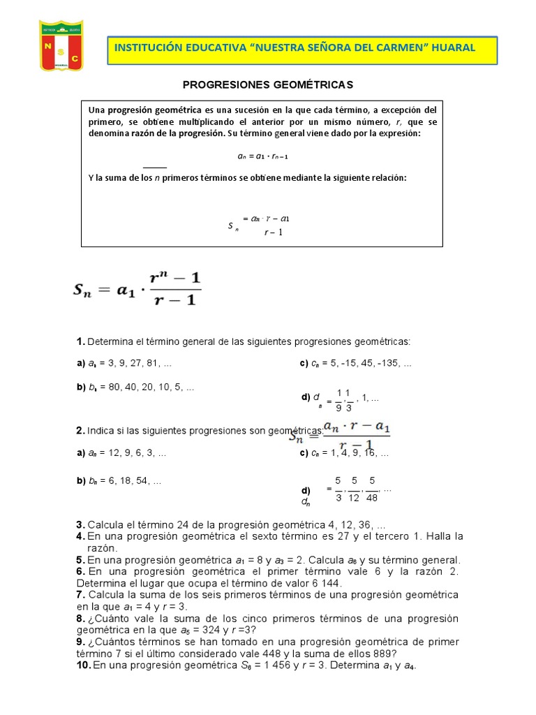 GUÍA PROGRESIONES GEOMÉTRICAS - Mte | PDF