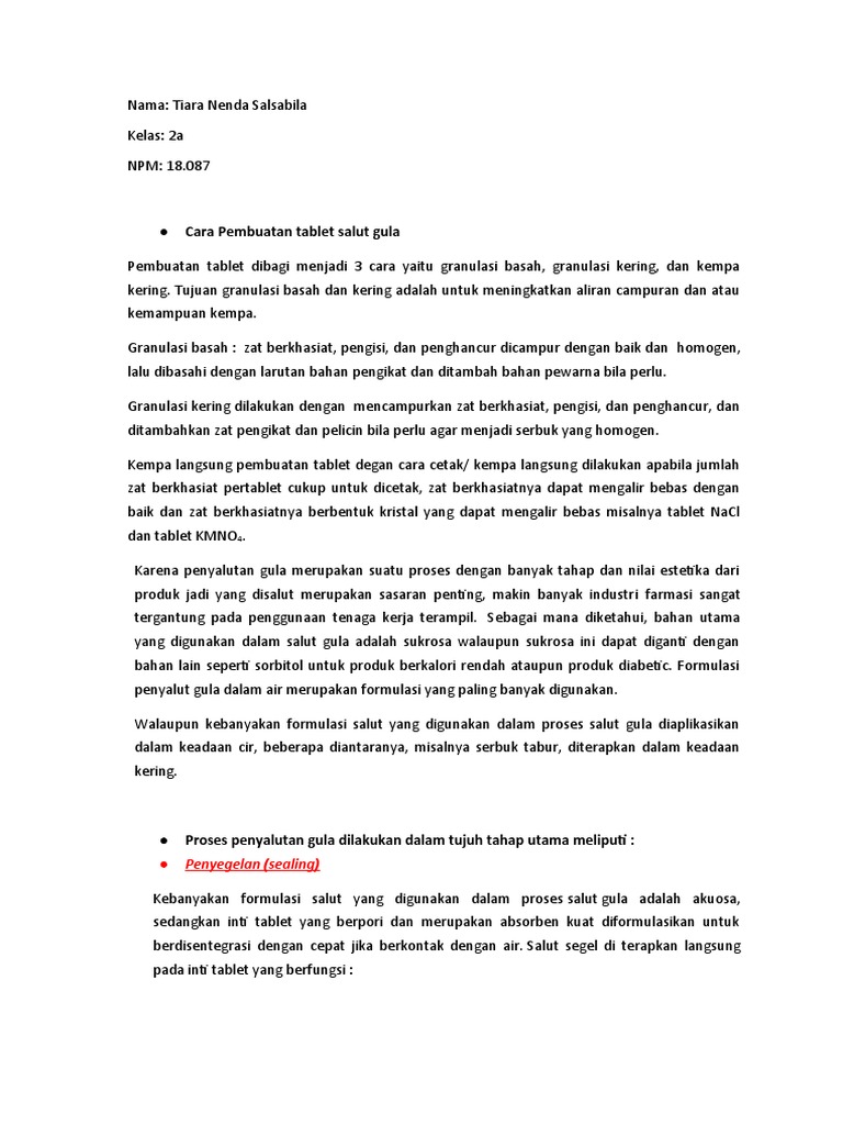 Proses Pembuatan Tablet Salut Gula | PDF | Memasak, Makanan, & Anggur