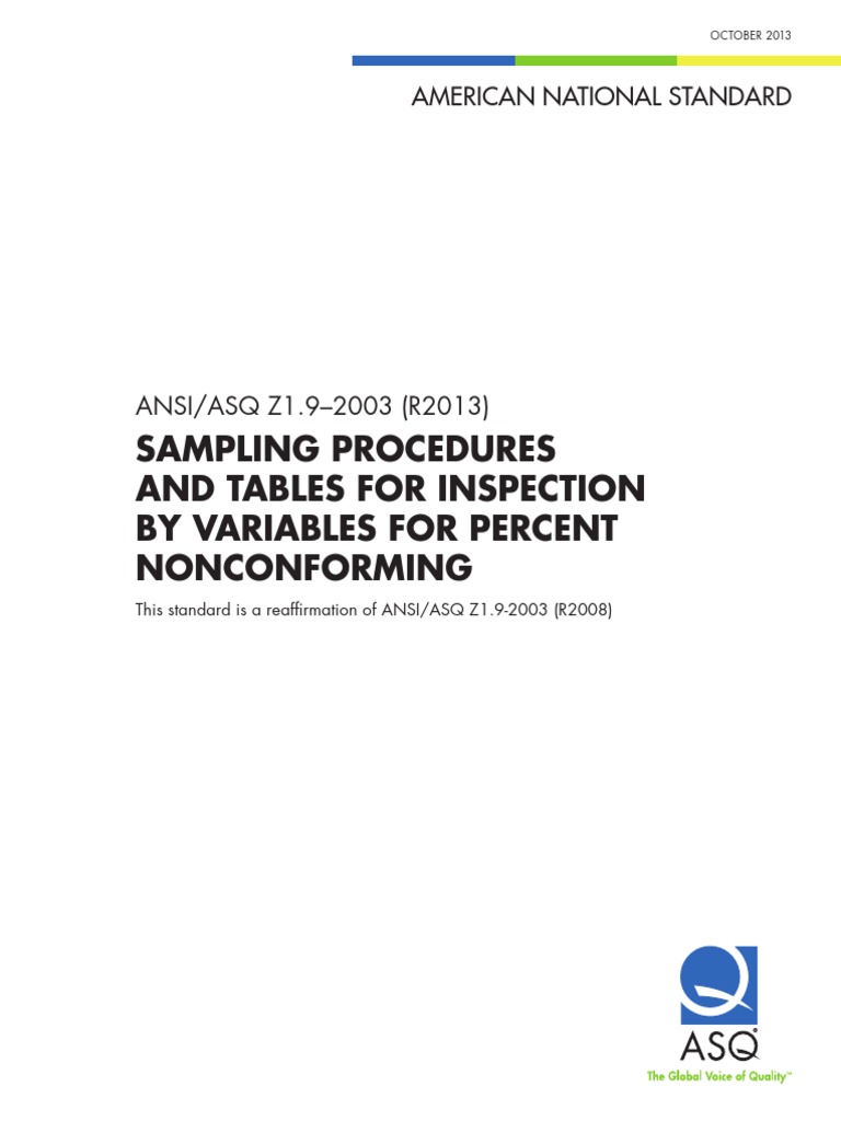 Ansi+asq+z1 9-2003+ (R2013) PDF | PDF | Standard Deviation | Sampling (Statistics)