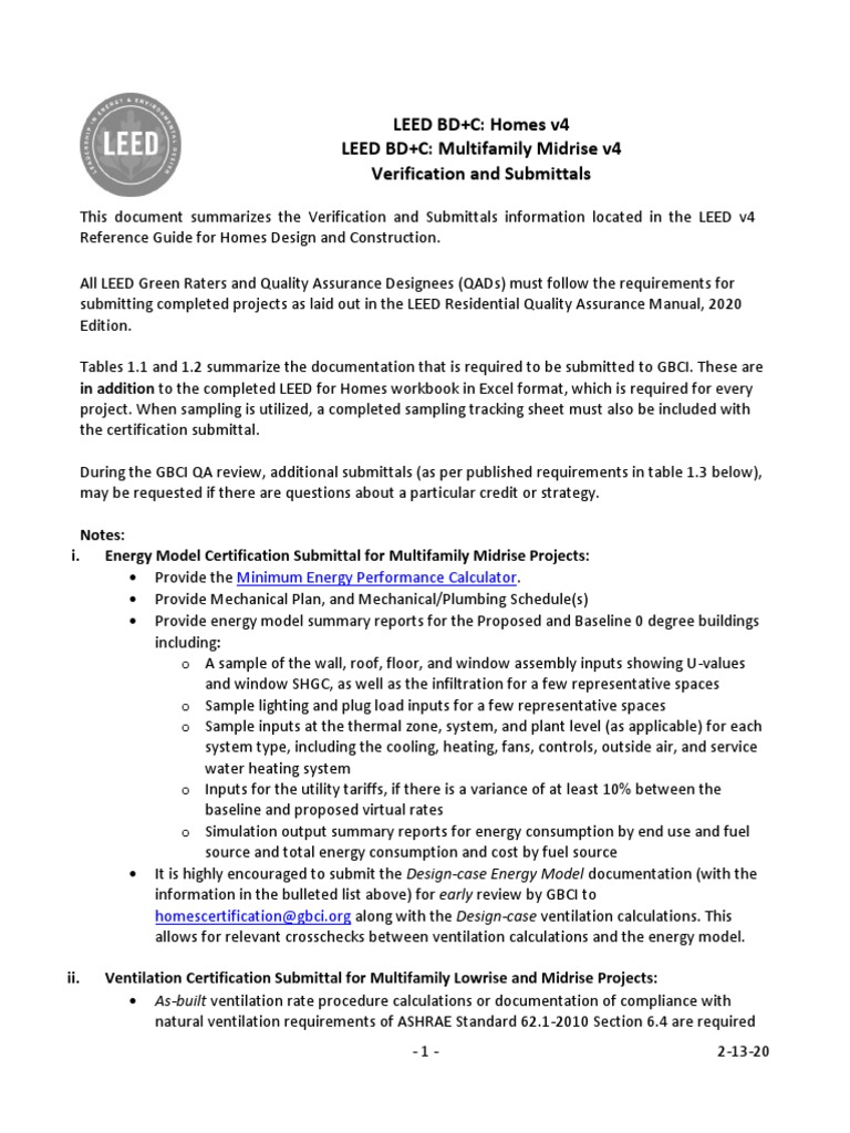 LEED v4 Verification & Submittals Guide | PDF | Ventilation ...