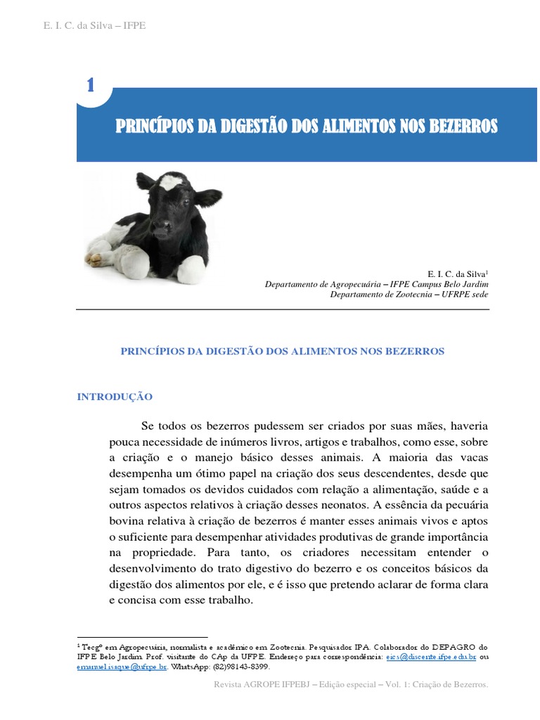 Digestão Dos Alimentos e Desenvolvimento Do Rúmen em Bezerros | PDF ...