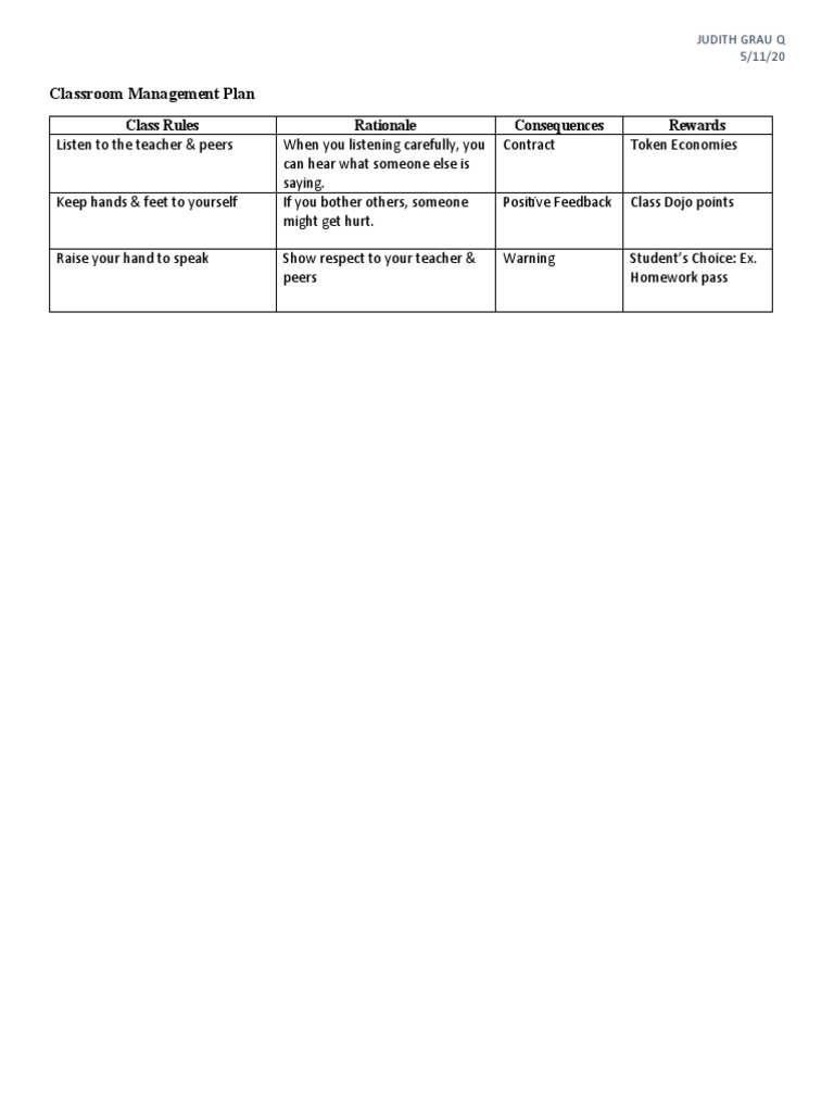 Comprehensive Classroom Management Plan | PDF