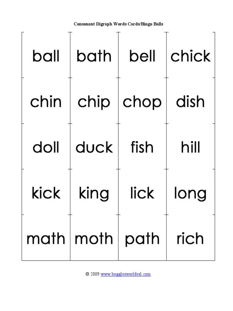 Consonant Digraph Words Cards/Bingo Balls | PDF