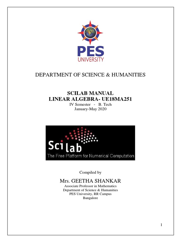 SciLab Manual - UE18MA251 PDF | PDF | Eigenvalues And Eigenvectors | Mathematical Objects