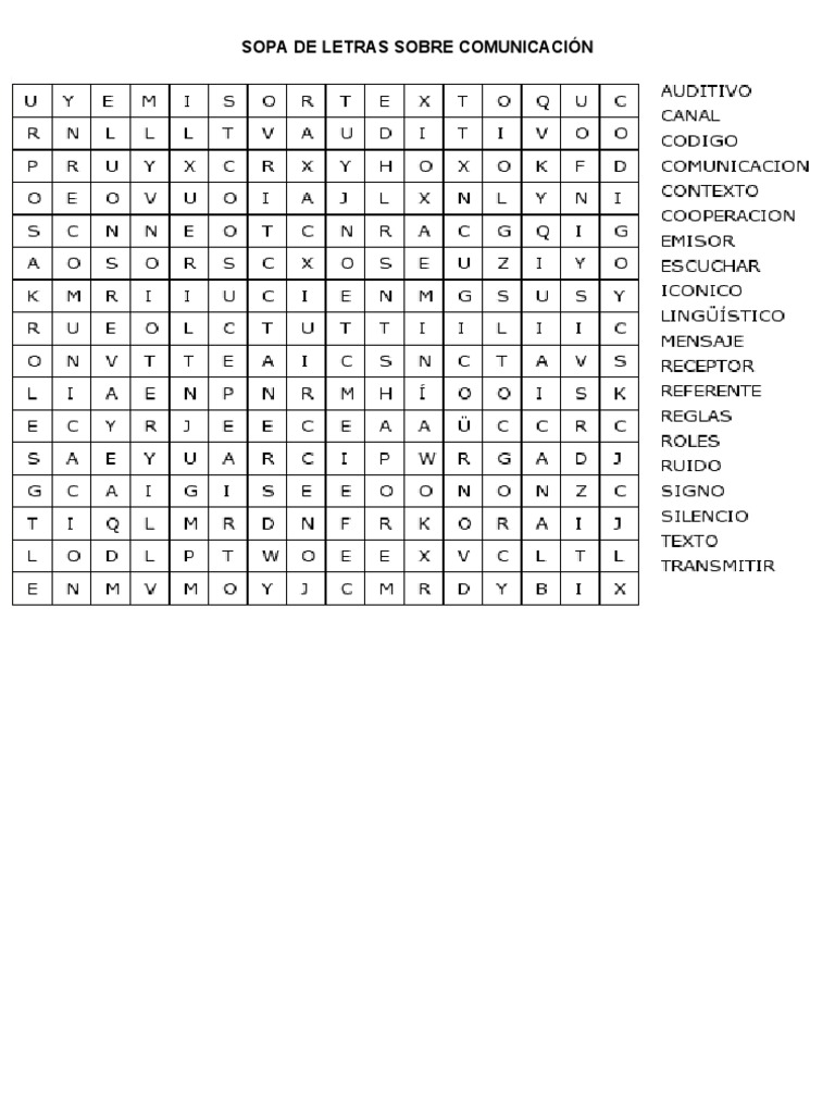 SOPA DE LETRAS SOBRE COMUNICACIÓN | PDF