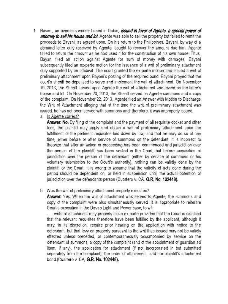 Preliminary Attachment | PDF | Summons | Writ