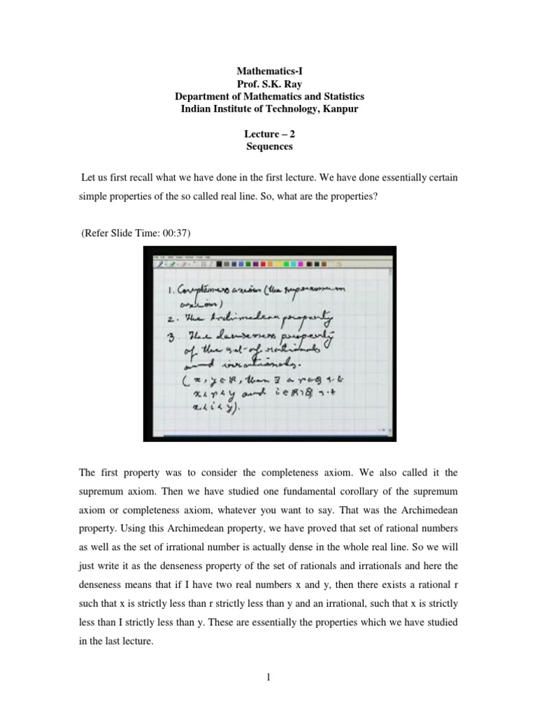 Mathematics-I Prof. S.K. Ray Department of Mathematics and Statistics Indian Institute of ...