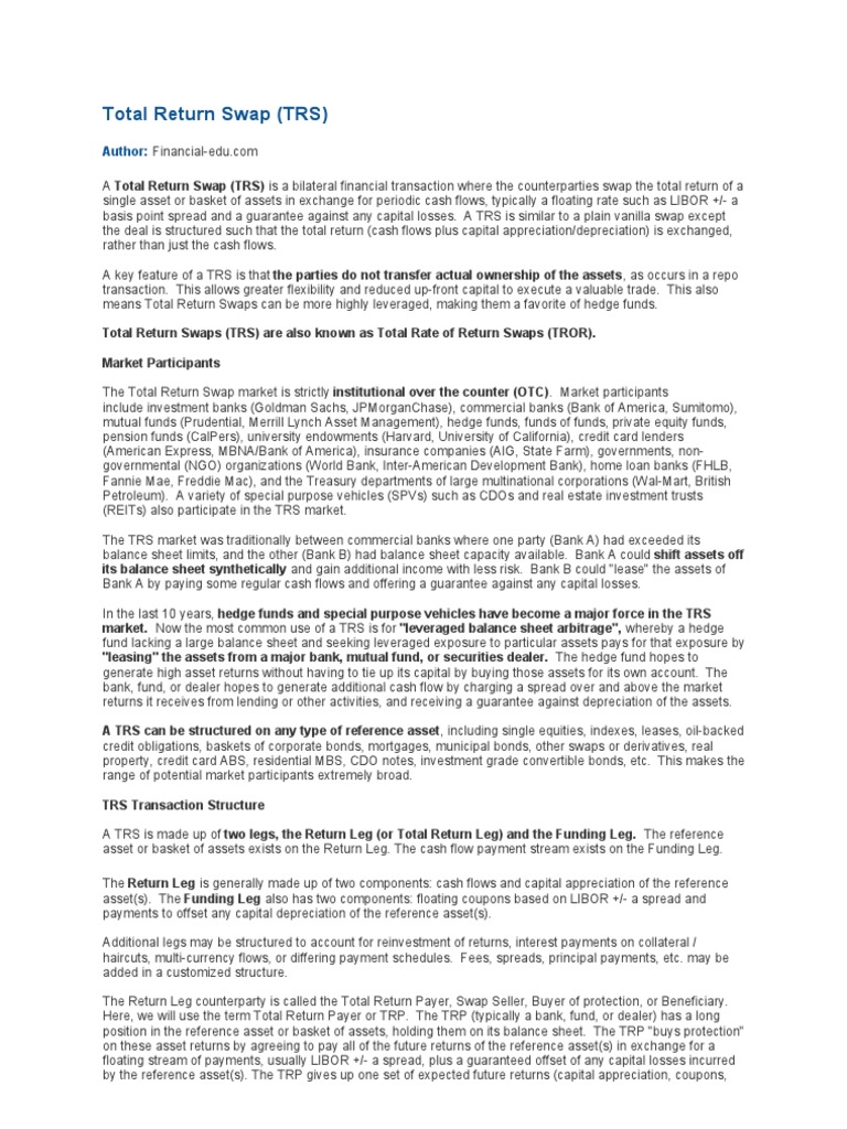 Total Return Swap | PDF | Swap (Finance) | Derivative (Finance)