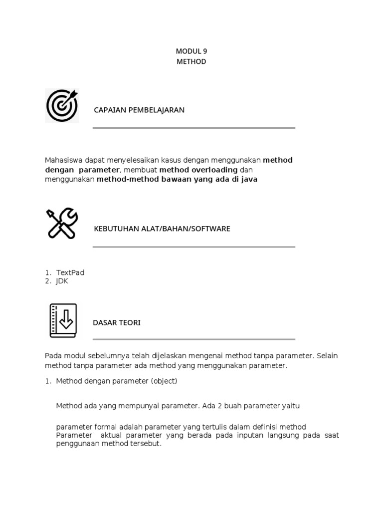 Belajar Method dan Overloading Java | PDF | Metode & Bahan Ajar | Komputer