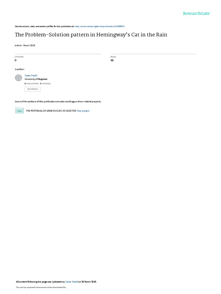 The Problem Solution Pattern in Hemingway Scat in The Rain | PDF | Verb | Adjective