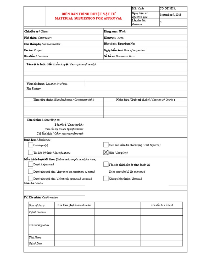 Material Submission For Approval | PDF