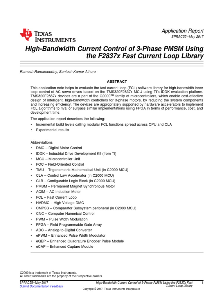 High-Bandwidth Current Control of 3-Phase PMSM Using The F2837x Fast ...