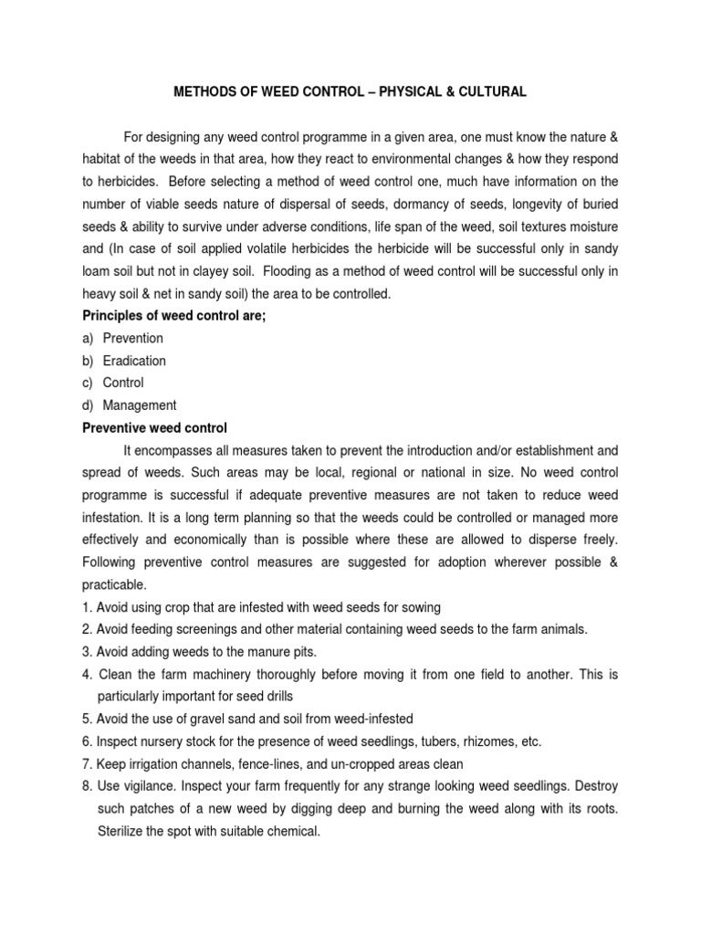 Methods of Weed Control - Physical & Cultural | PDF | Weed | Tillage