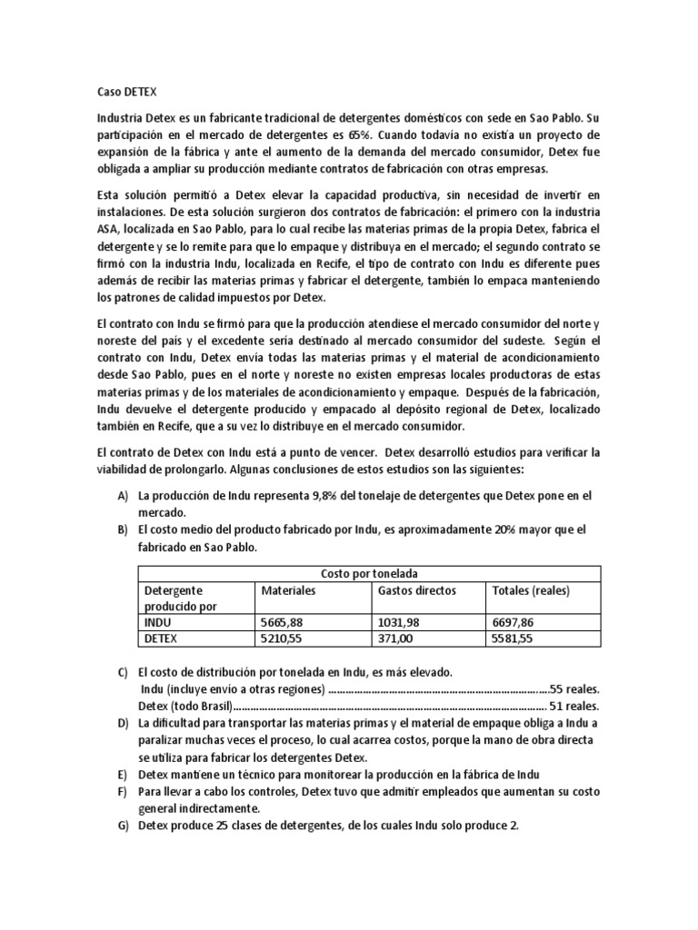 Caso Detex | PDF | Detergente | Mercado (economía)