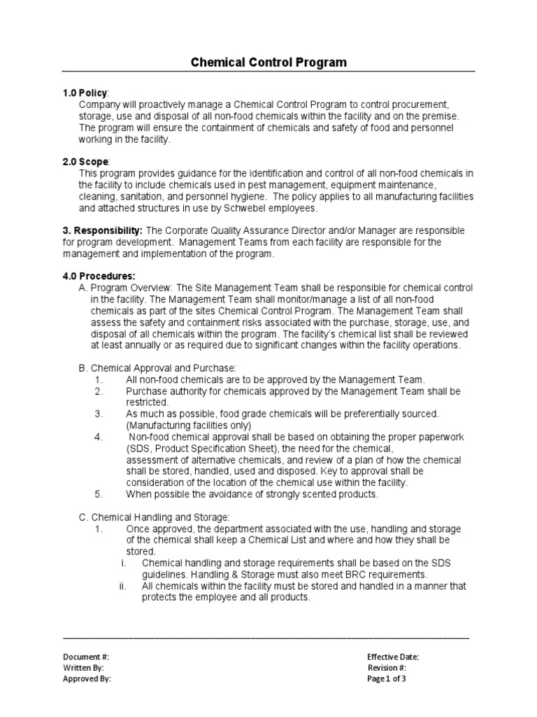 Chemical Control Program | PDF | Audit | Safety