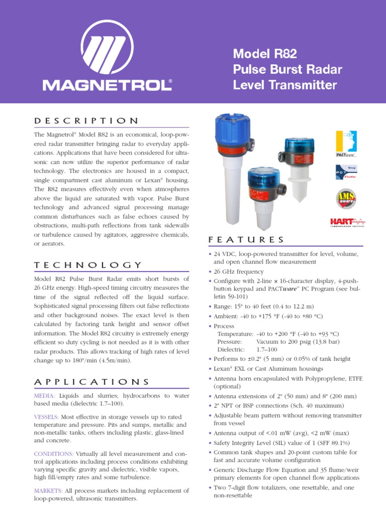 Model R82 Pulse Burst Radar Level Transmitter: Description | PDF ...