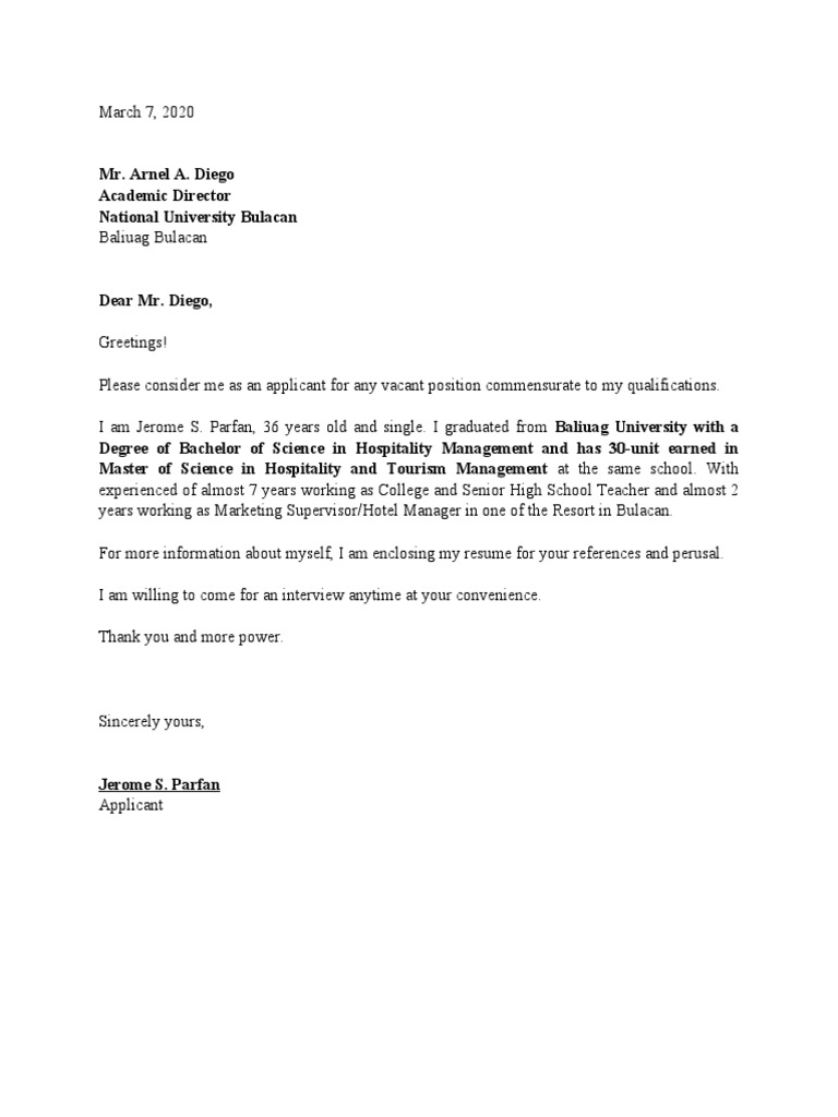 Job Application for Hospitality Position | PDF