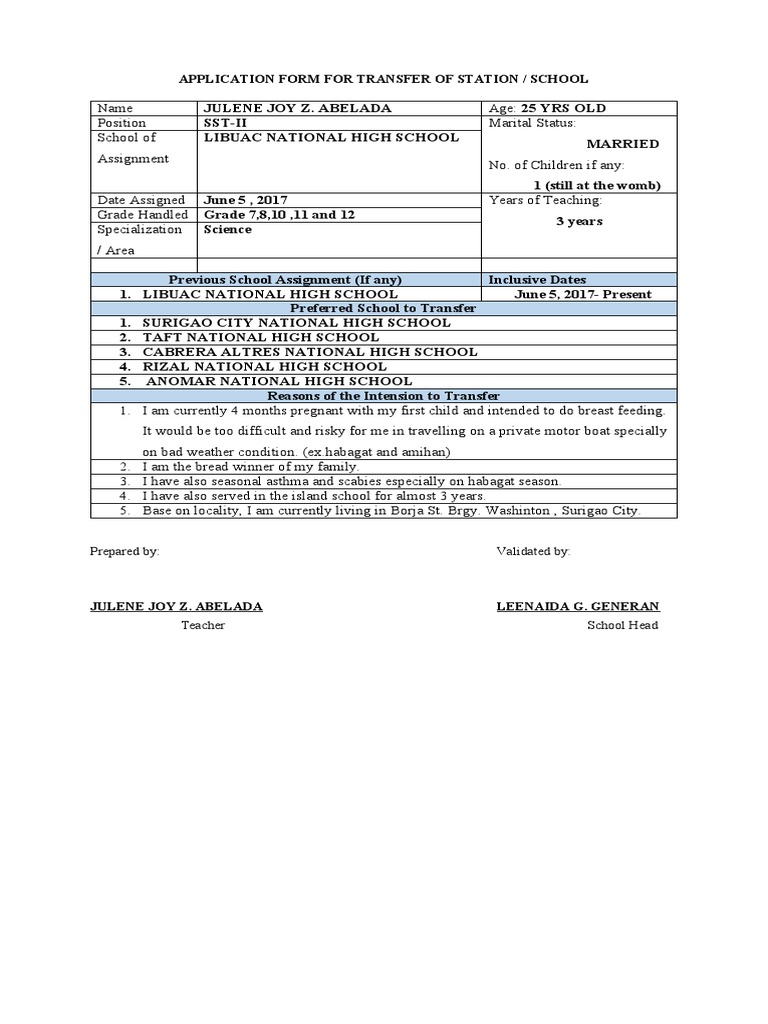 Application Form For Transfer of Station | PDF