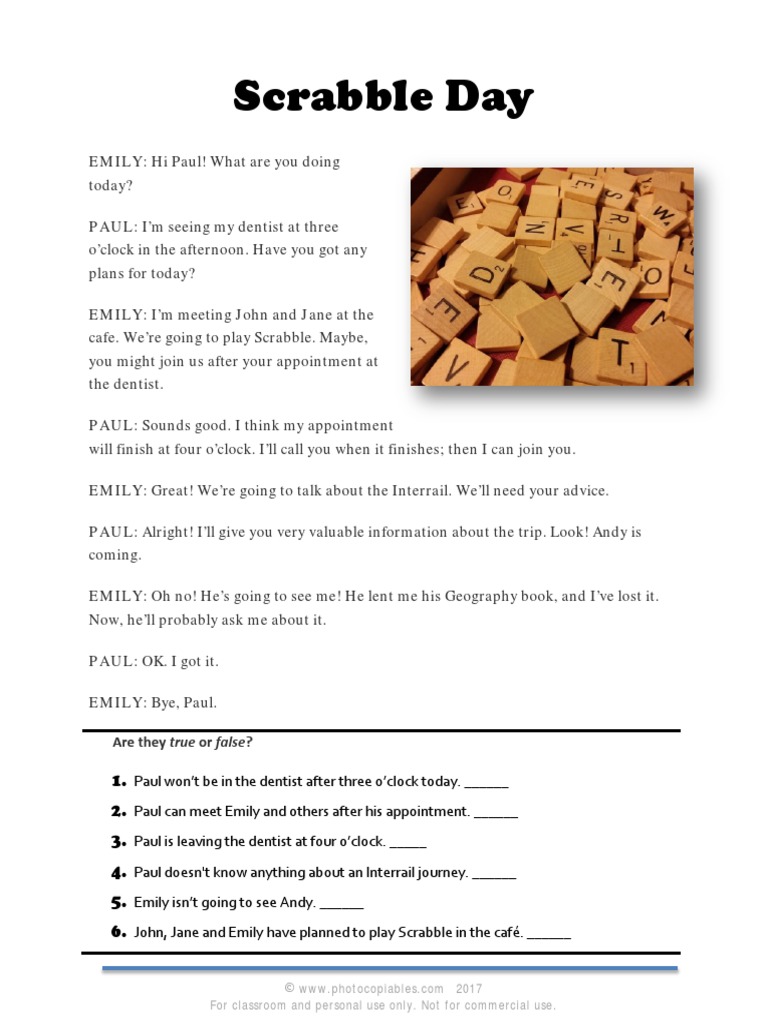 Scrabble Day: For Classroom and Personal Use Only. Not For Commercial ...